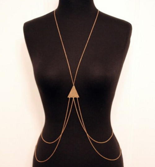 Women Sexy Metal Tassel Gold Tassel Body Chain Harness Necklace Fashion